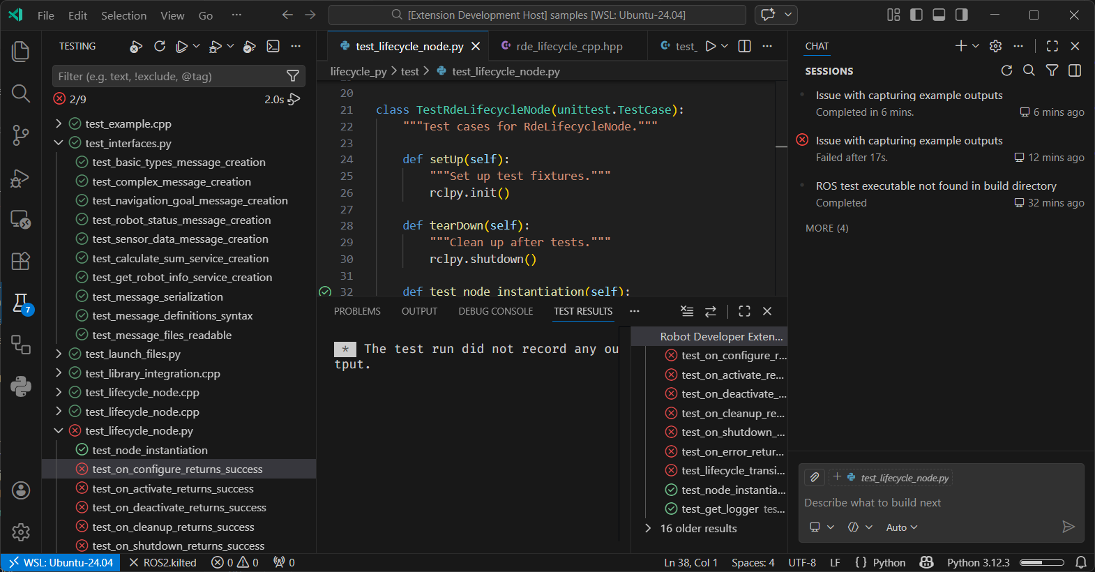 Test Explorer - Robot Developer Extensions for ROS 2